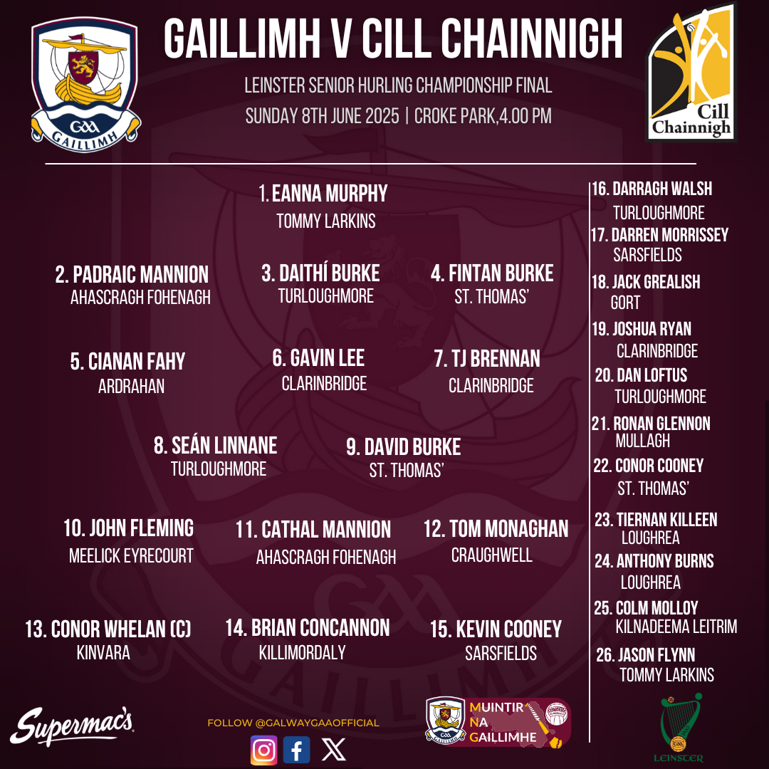 Team News, Galway v Kilkenny Leinster Senior Hurling Final – Galway GAA